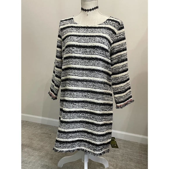 Hem & Thread | Dresses | Hem Thread Black Cream Striped Boucle Textured ...